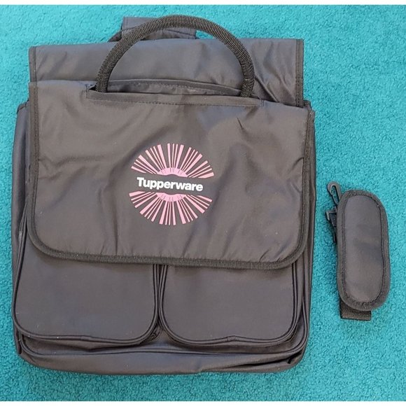 Tupperware | Bags | Tupperware Black Logo Bag Pink White Embroidery ...